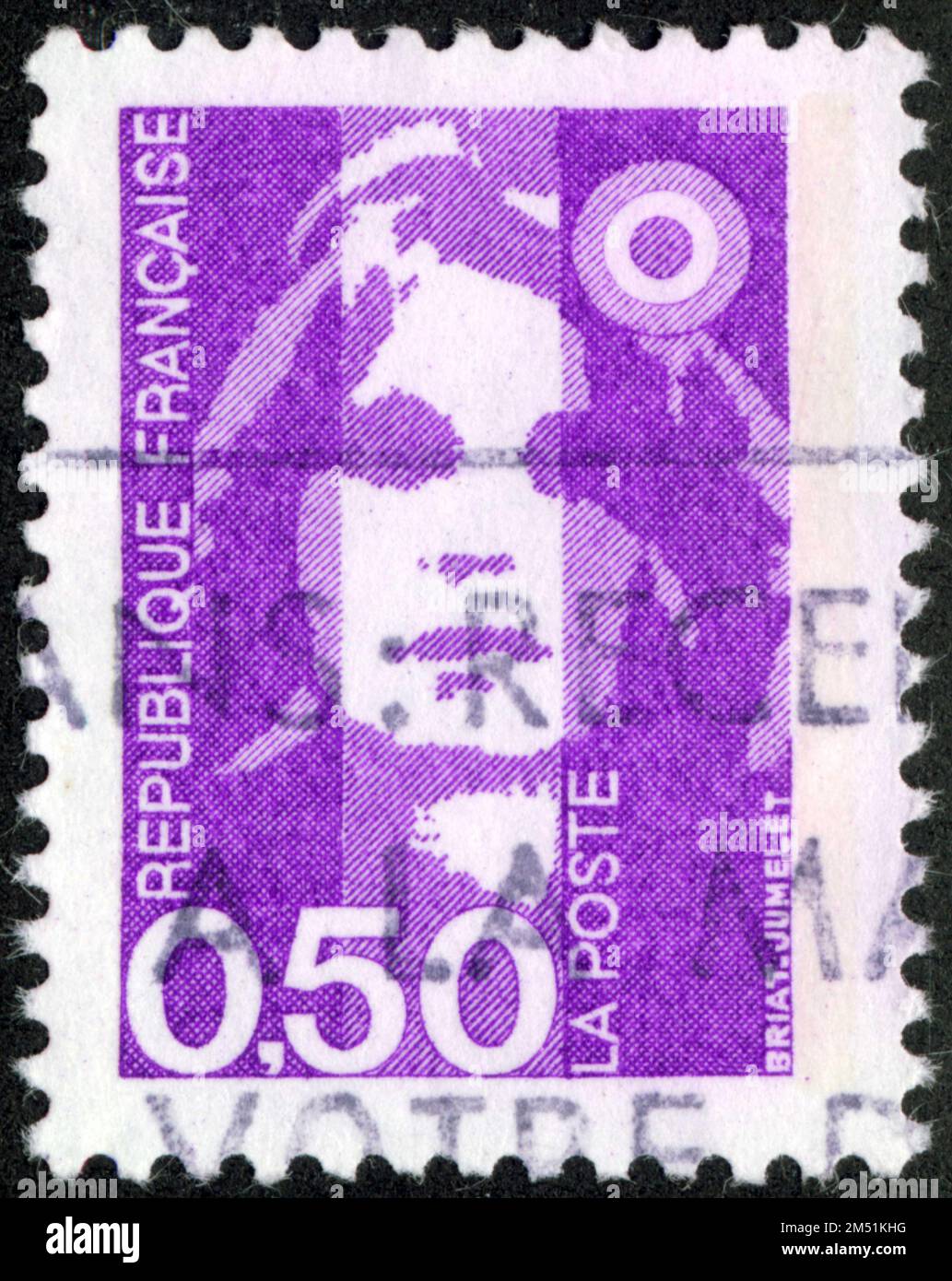 TIMBRE OBLITÉRÉ MARIANNE VIOLET. RÉPUBLIQUE FRANÇAISE. LA POSTE. 0,50 ...