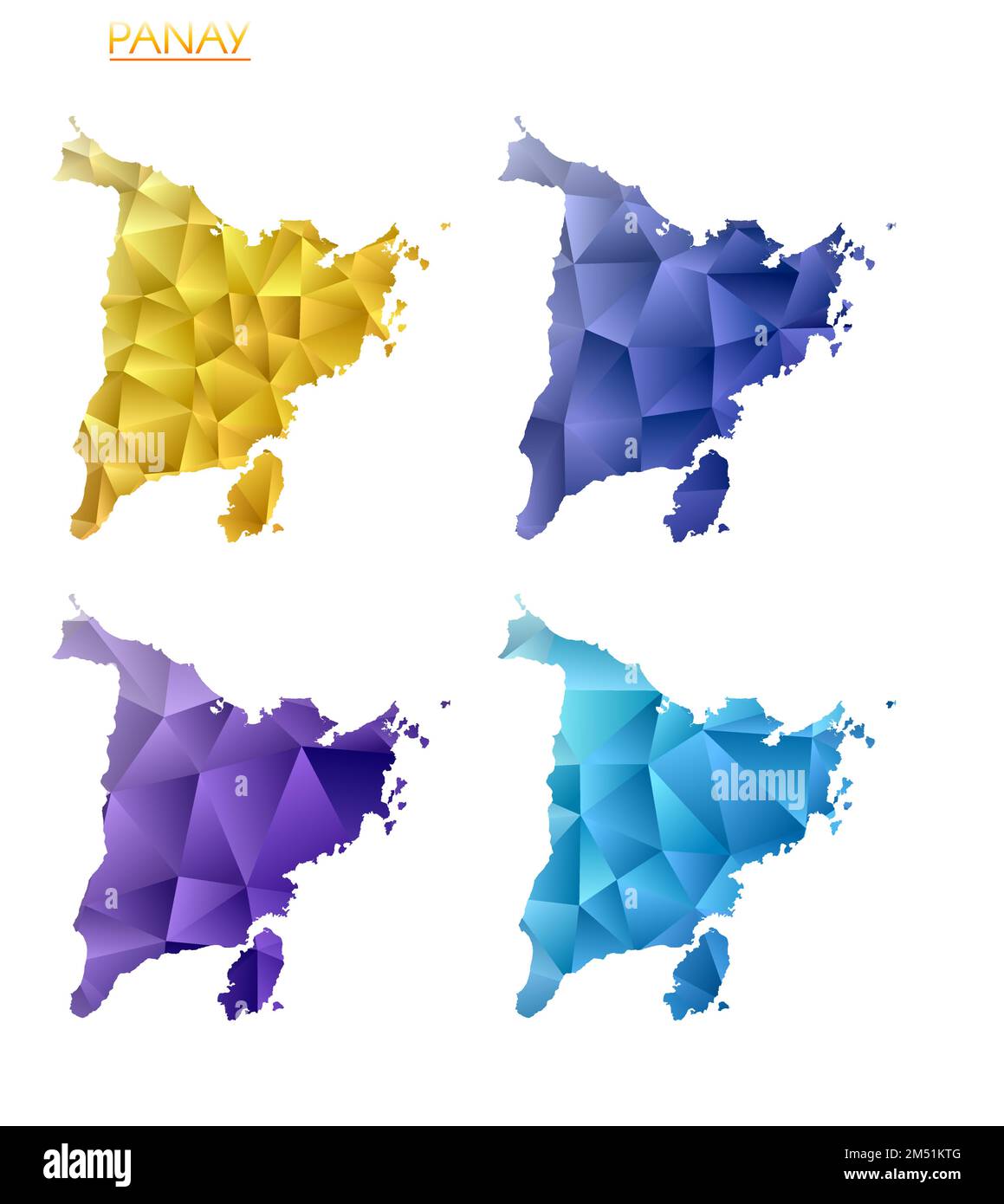 Set of vector polygonal maps of Panay. Bright gradient map of island in ...
