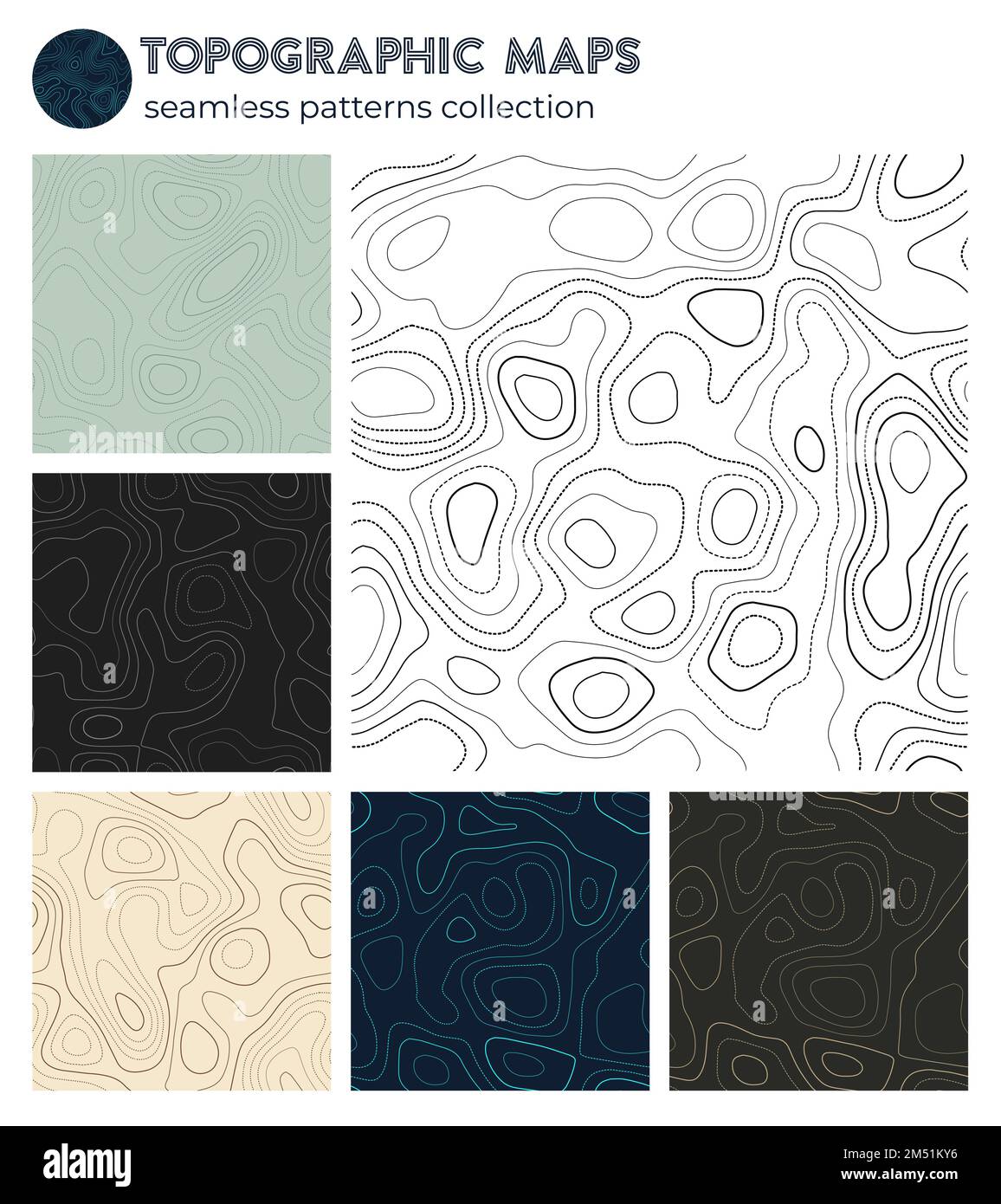 Topographic maps. Attractive isoline patterns, seamless design ...