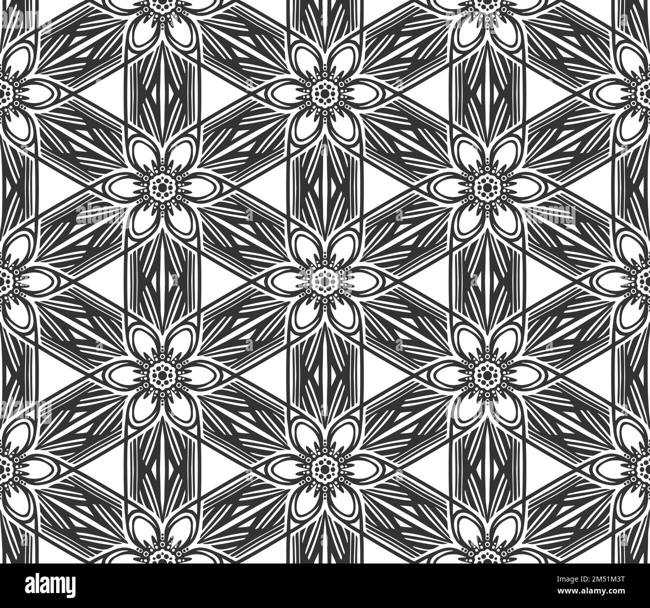 Abstract black geometric floral seamless pattern. Trendy ornate shape ...