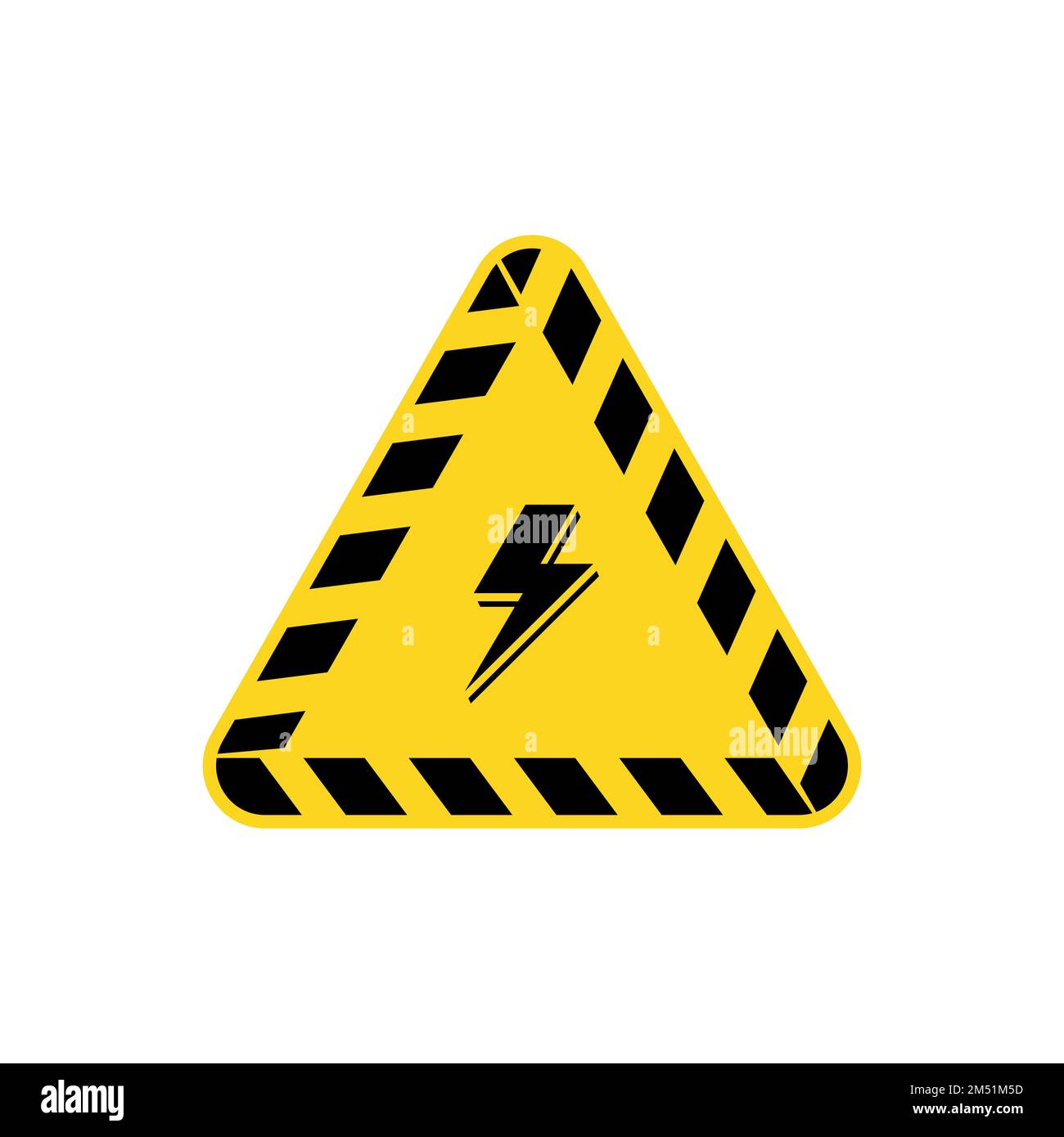 Electricity warning sign with safety stripes on edges of a triangular ...