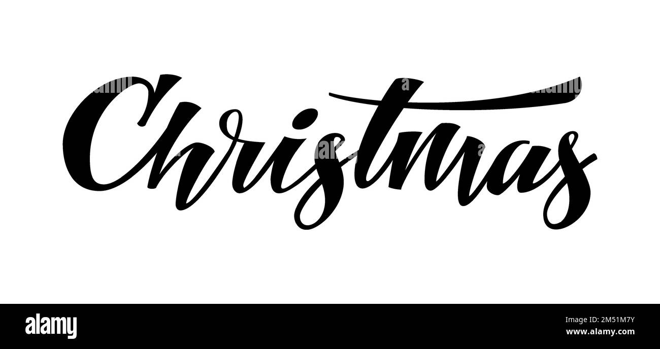 Merry Christmas brush lettering. Hand drawn ink pen calligraphy ...