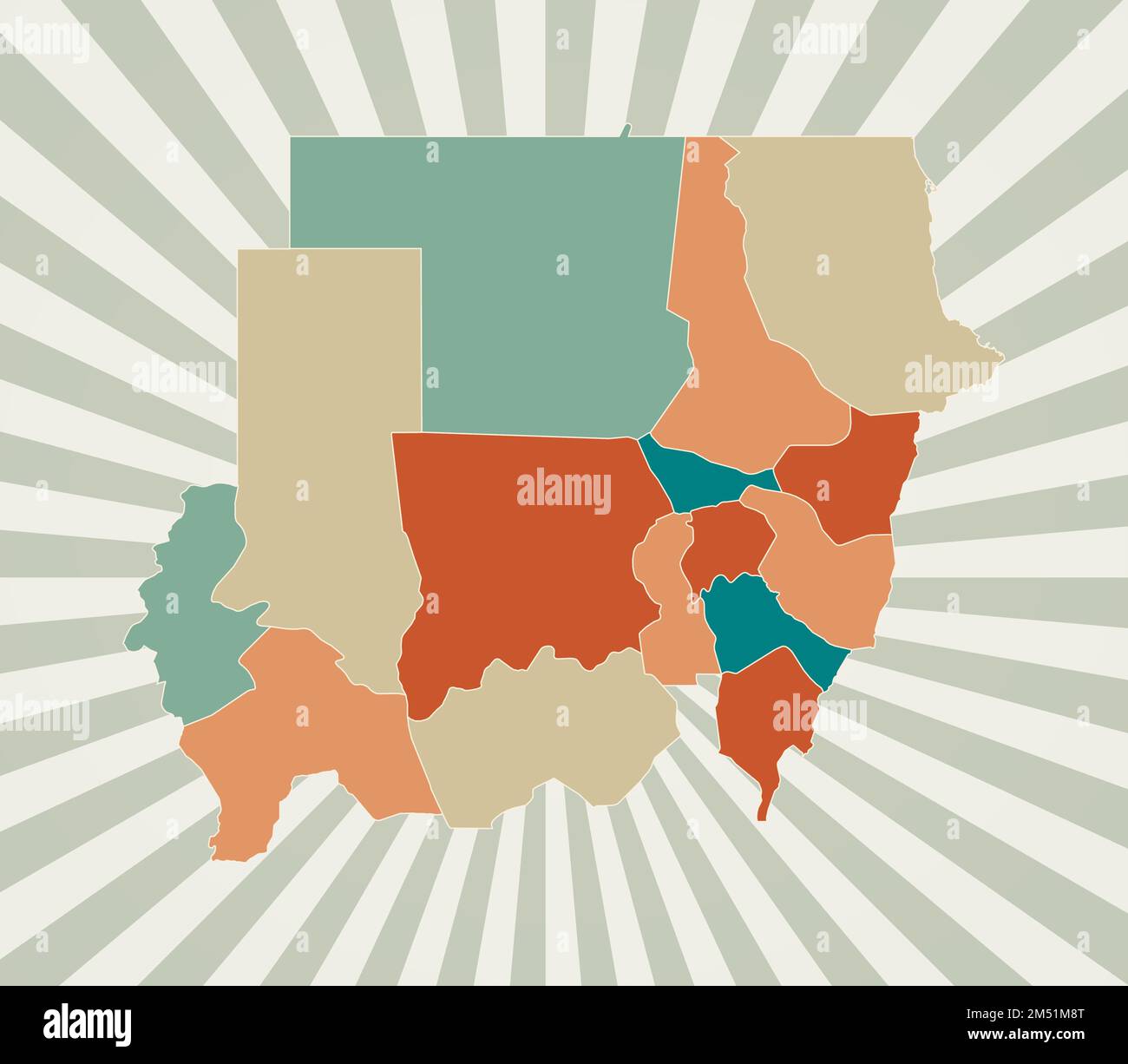 Sudan map. Poster with map of the country in retro color palette. Shape ...
