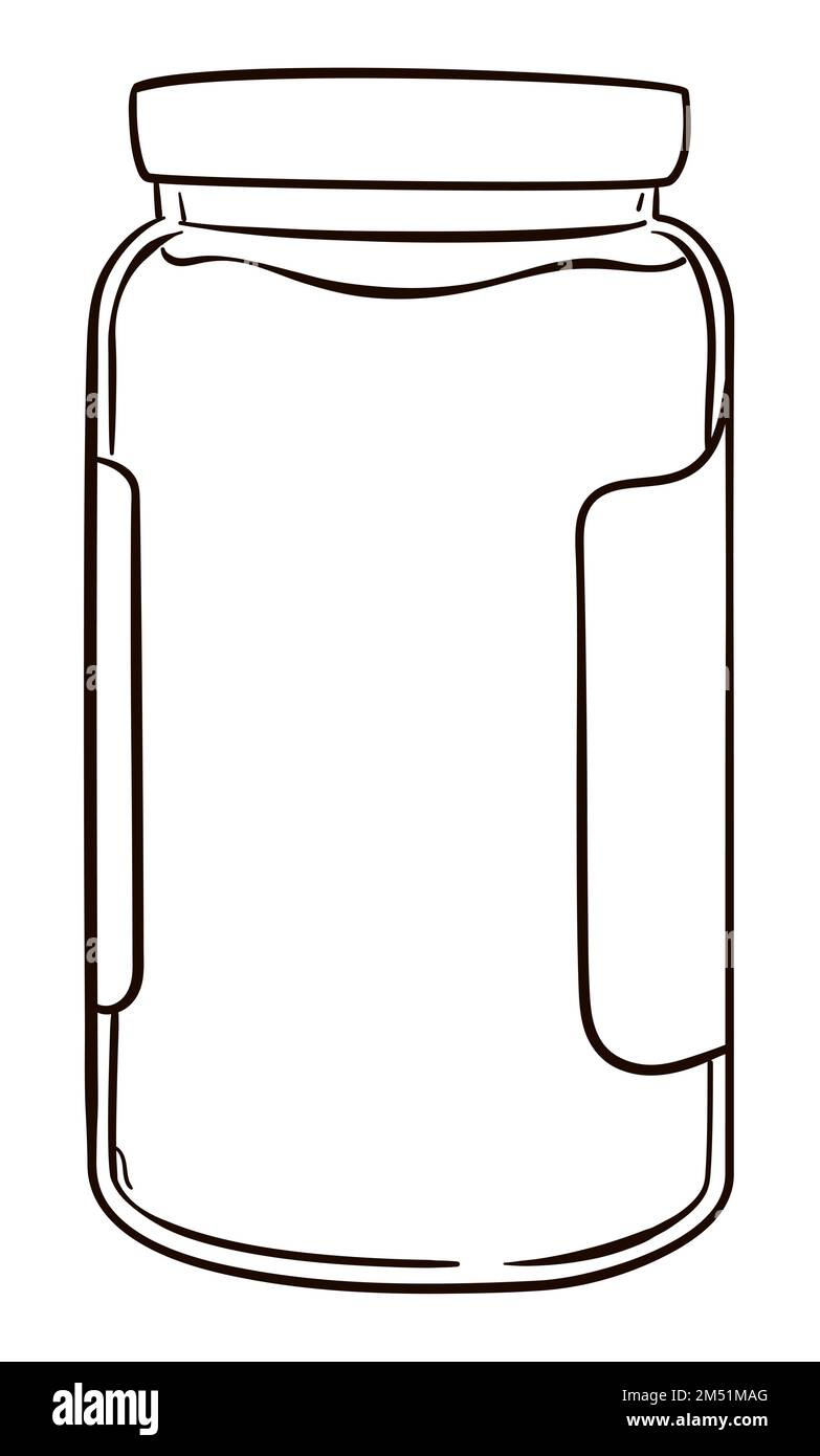 Cylindrical closed jar with liquid inside and adhesive label in ...