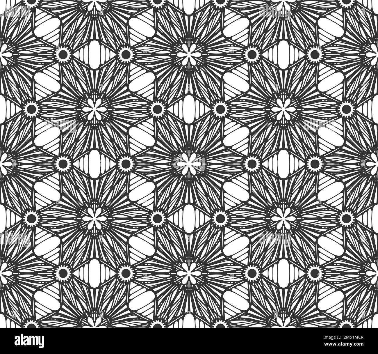 Abstract black geometric floral seamless pattern. Trendy ornate shape ...