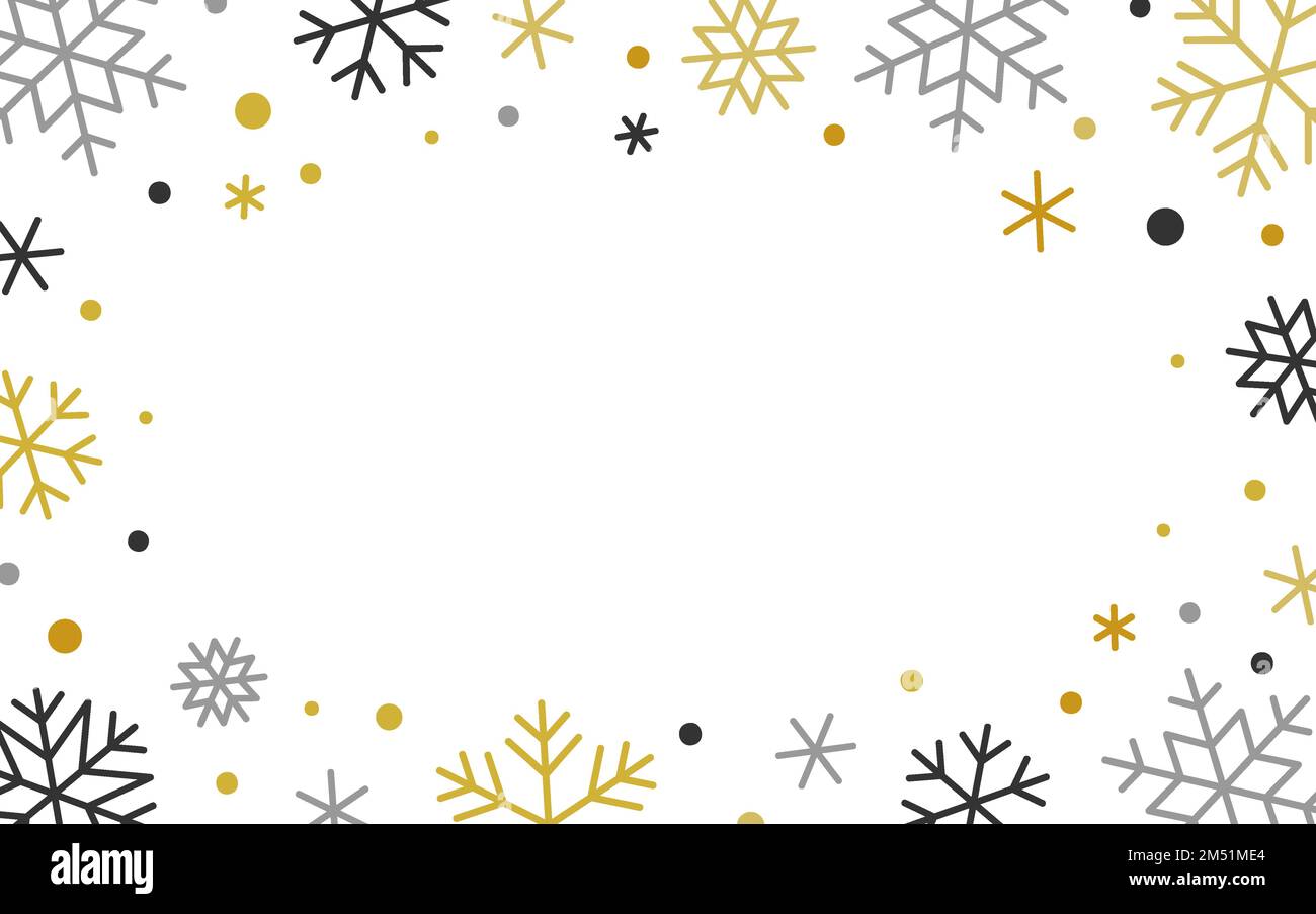 Snowflake winter linear border. Ornate frame with copy space, falling ...