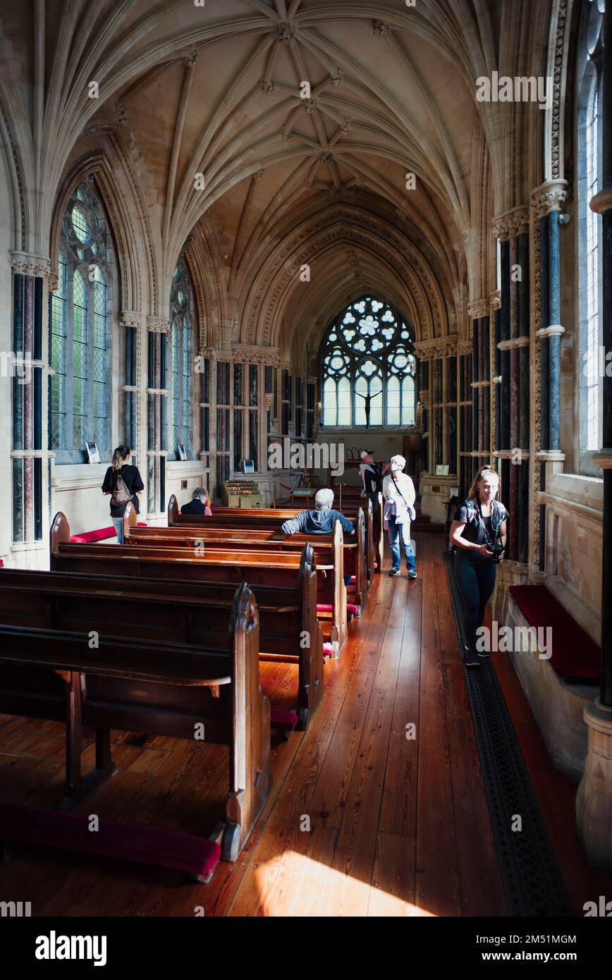 A vertical shot of the interior at the gothic church Kylemore Abbey in ...