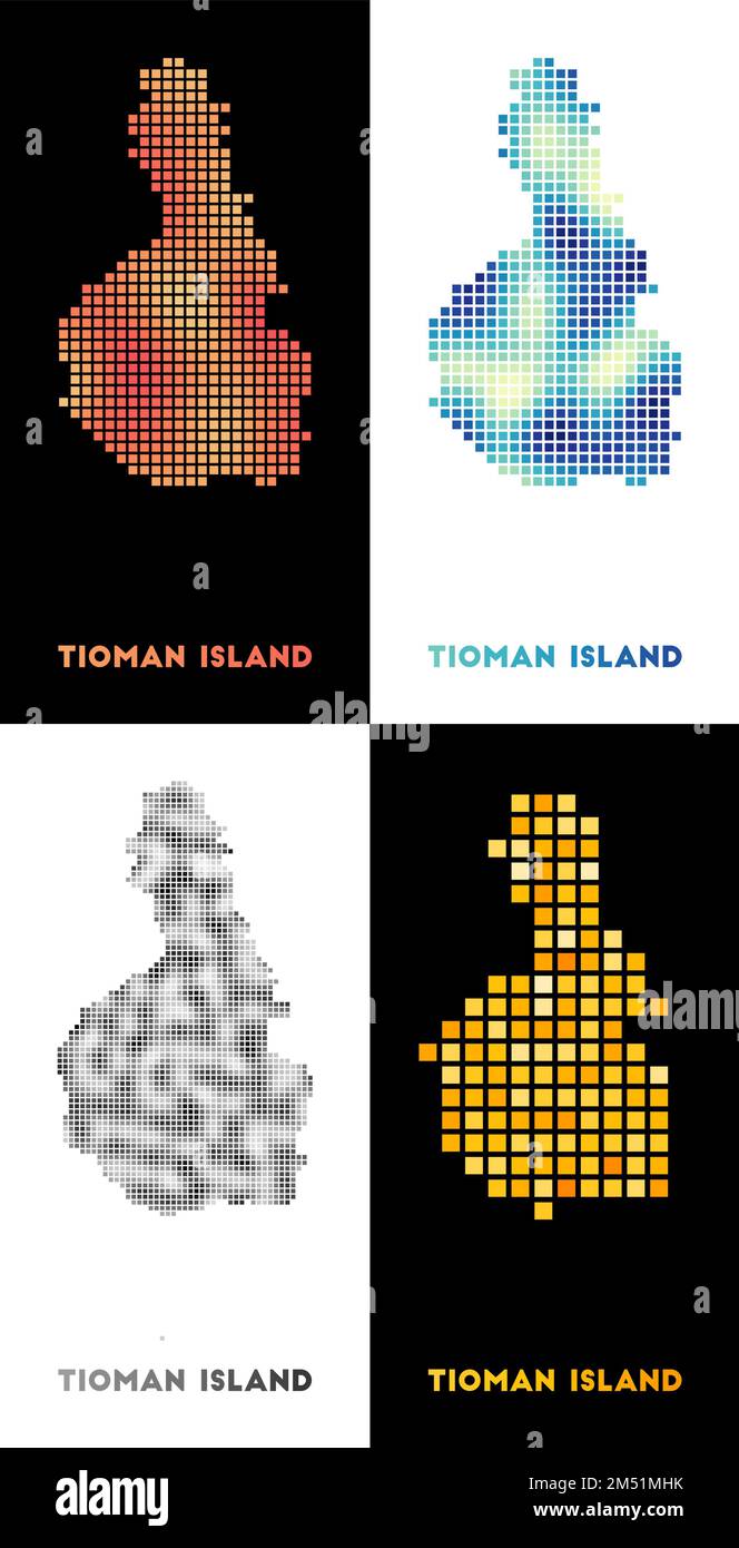 Tioman Island map. Collection of map of Tioman Island in dotted style ...