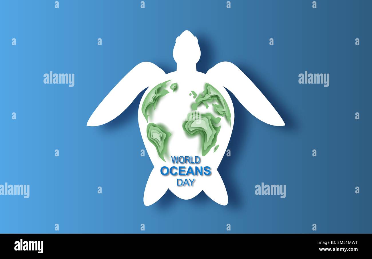 Paper art and cut concept of World Oceans Day. Celebration dedicated to ...
