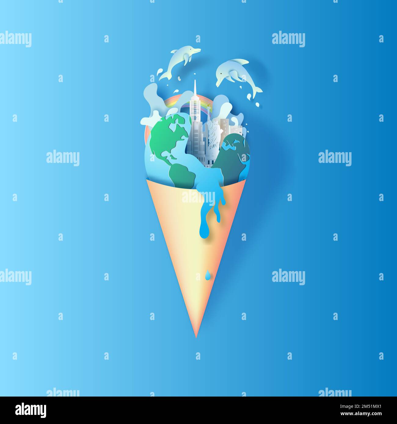 Paper art and cut style of World Oceans Day. Celebration dedicated to ...