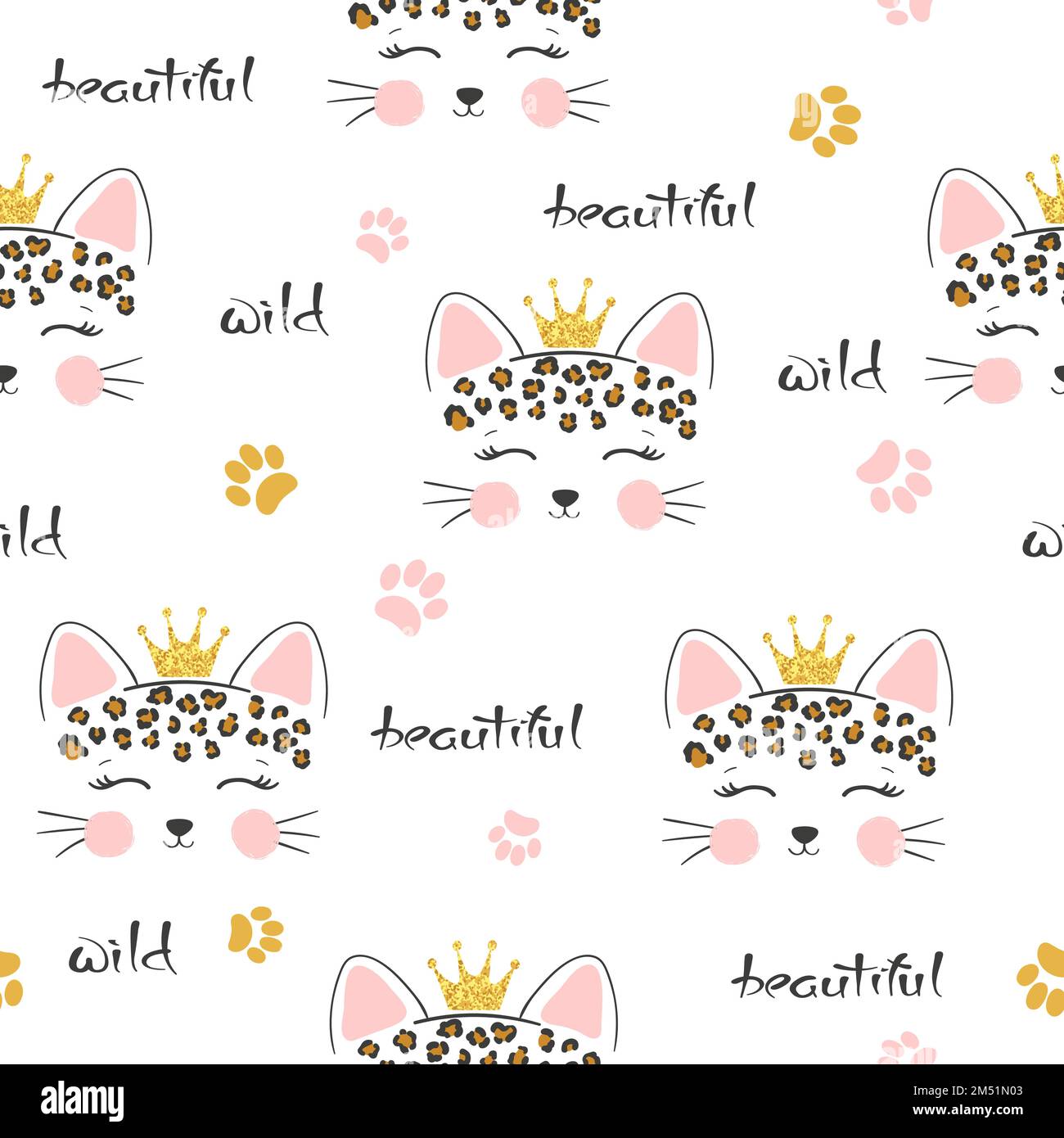 Seamless cartoon leopard princess pattern. Baby print, kids textile ...