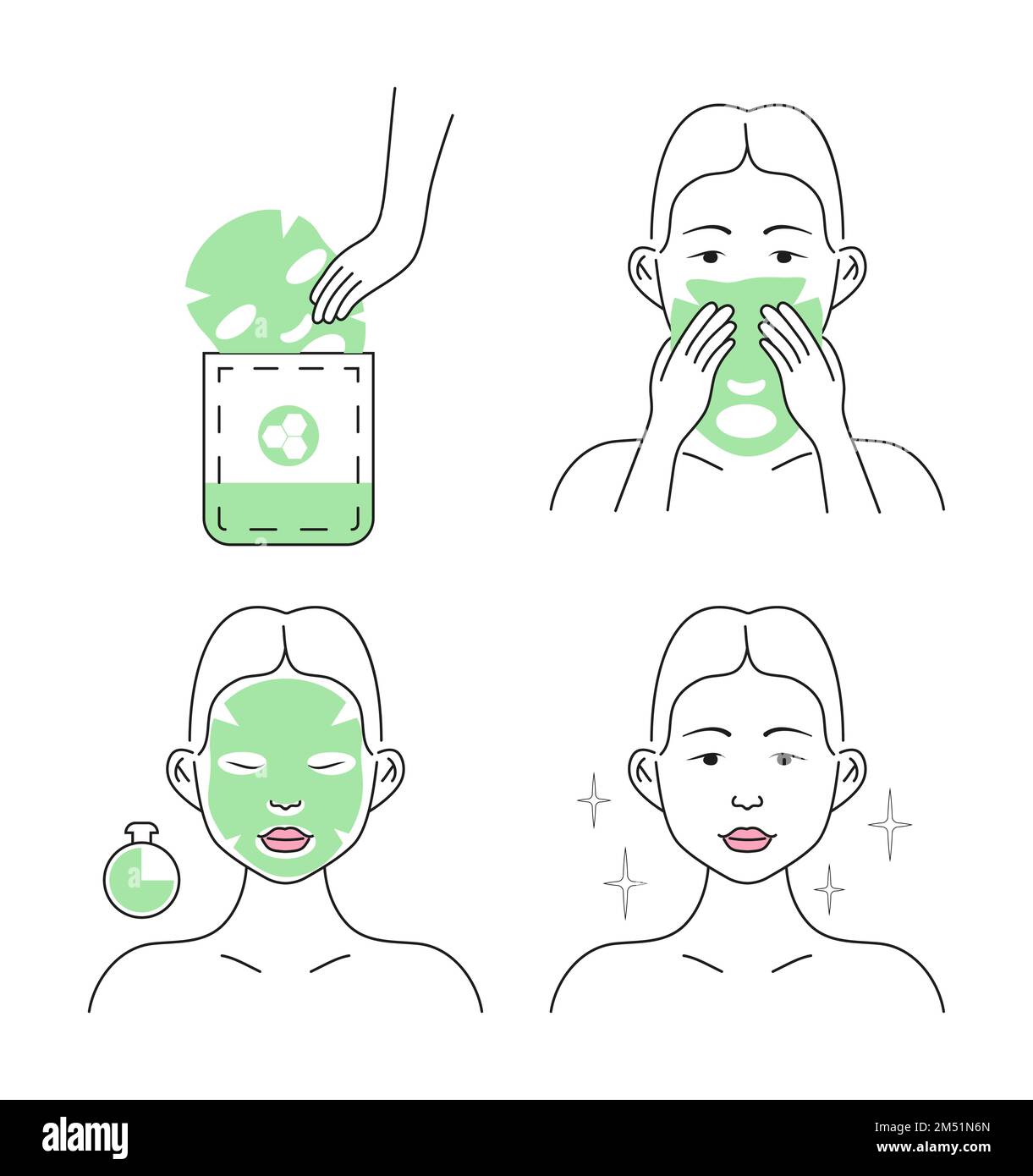 Facial mask sheet applying icon vector. Face skincare, treatment, spa ...