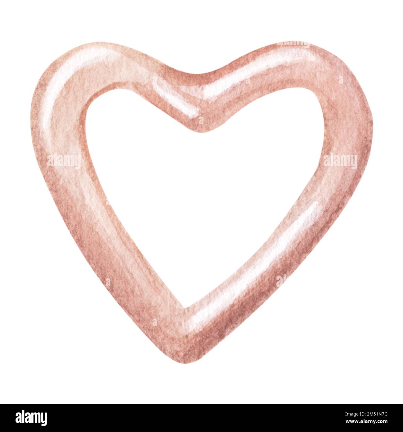 Beige heart, glossy and voluminous. Hand drawn watercolor illustration ...