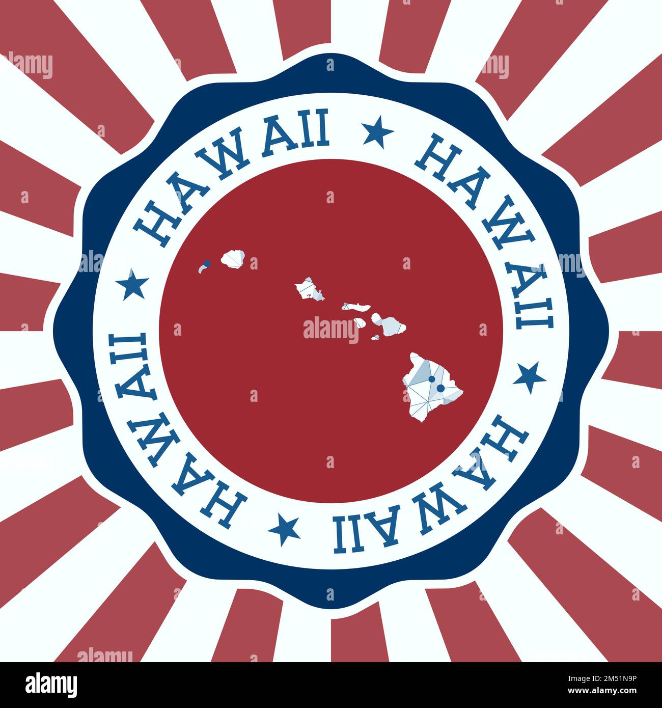 Hawaii Badge. Round logo of island with triangular mesh map and radial ...