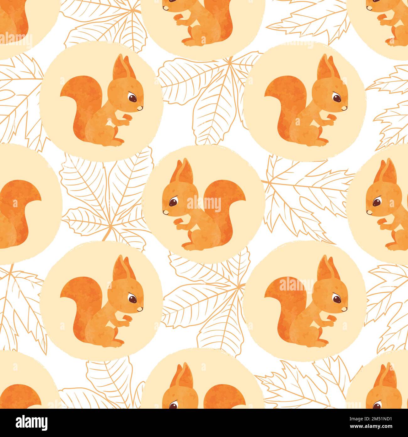 Seamless polka dot pattern with cute squirrels and leaves Stock Vector Image & Art - Alamy