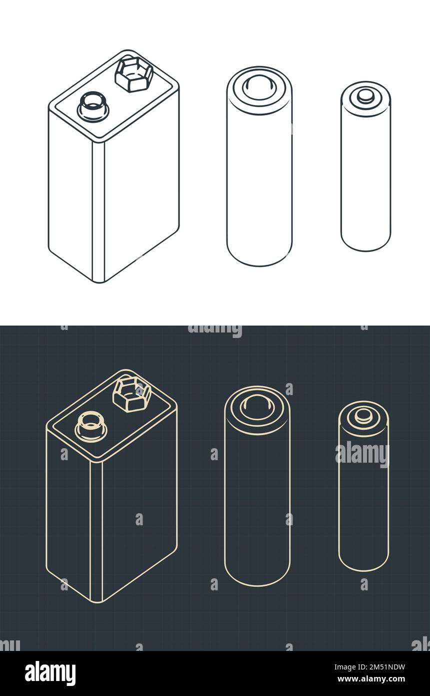 Stylized vector illustration of isometric blueprints of different ...
