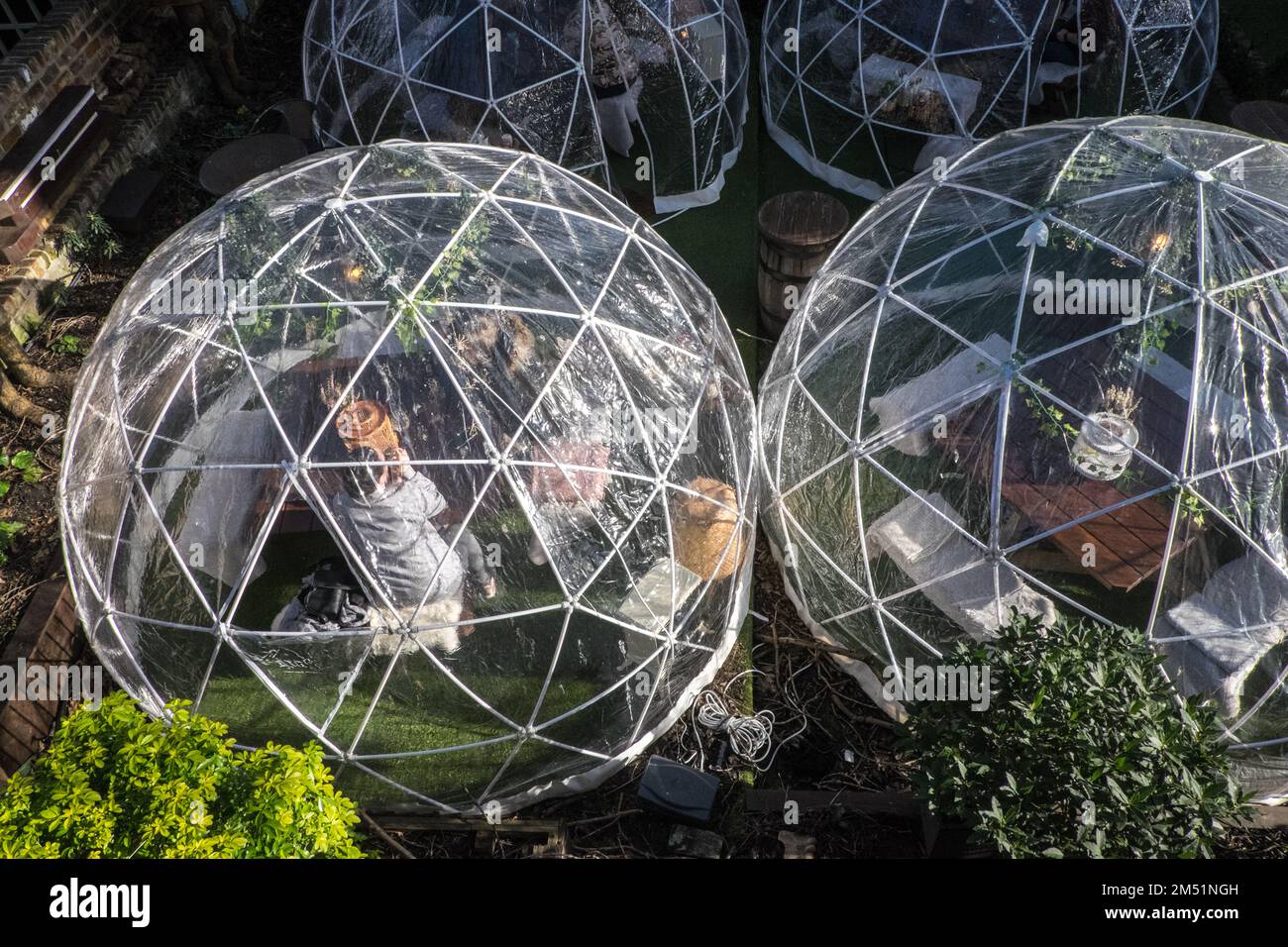 Social distancing,outdoor,eating,bubble,pod,pods,igloos,in,at,pub ...