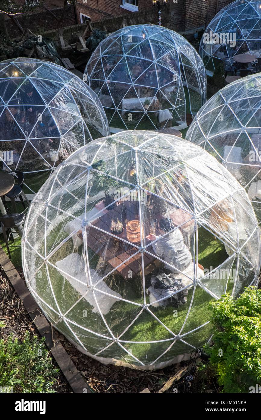 Social distancing,outdoor,eating,bubble,pod,pods,igloos,in,at,pub ...