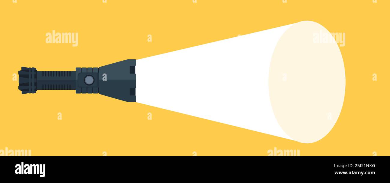 Modern tactical flashlight with side button light beam vector ...