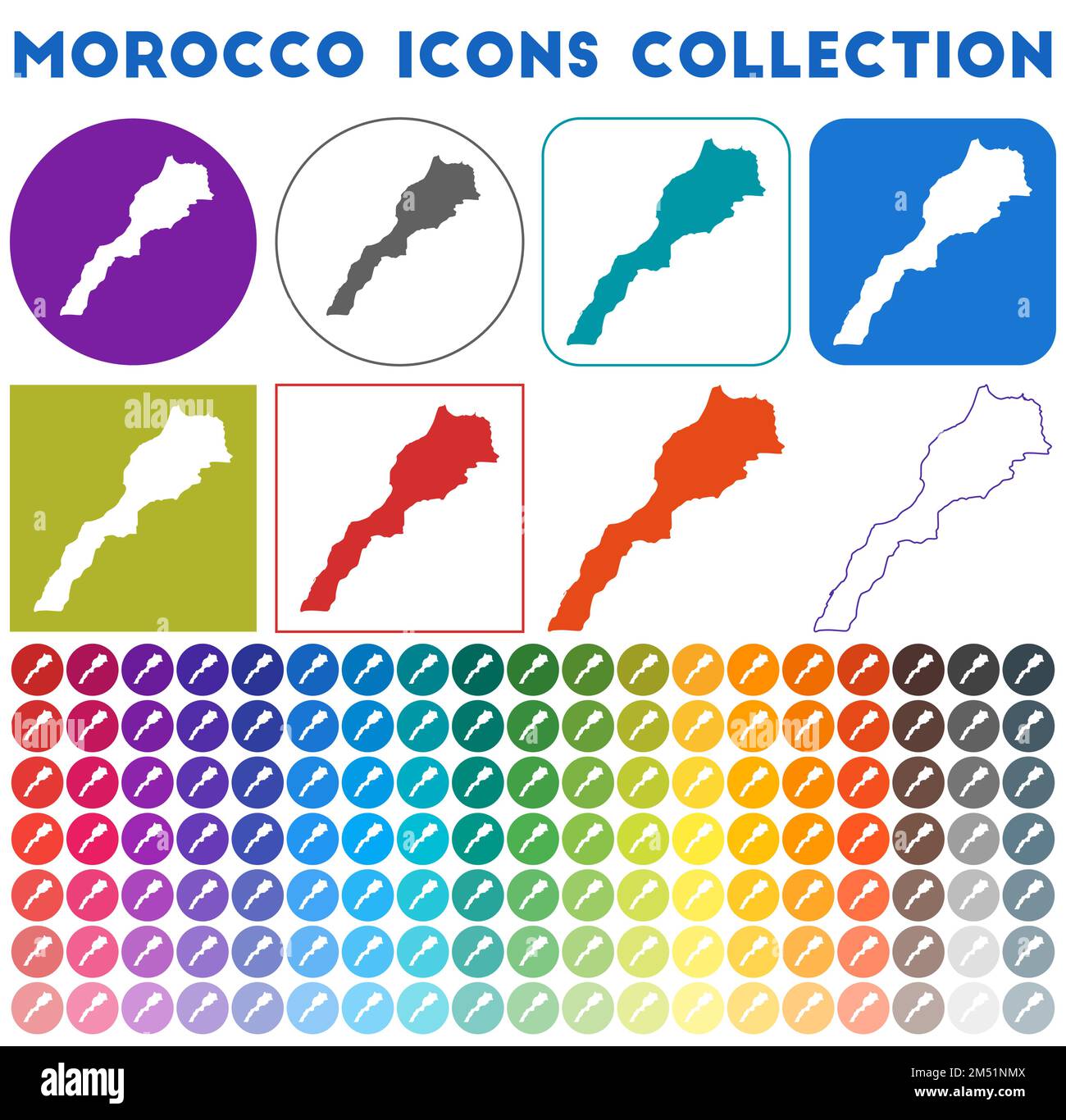 Morocco icons collection. Bright colorful trendy map icons. Modern ...