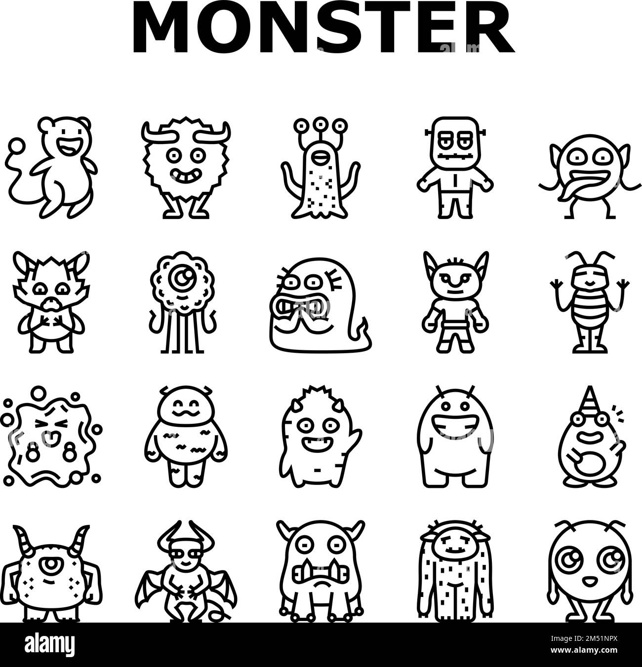 monster funny cute alien icons set vector Stock Vector Image & Art - Alamy