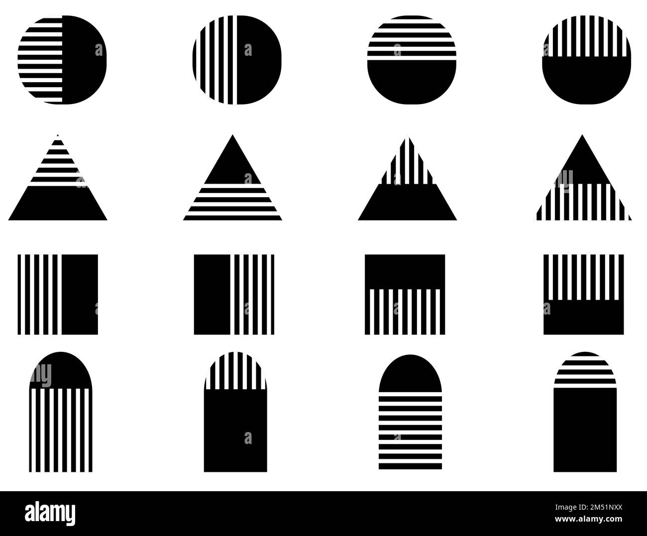 Vector Illustration Of Geometric Shapes Half Solid Half Linear A Set