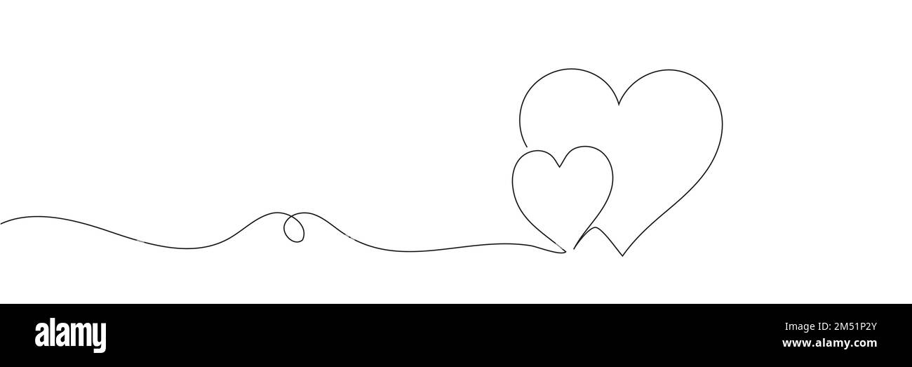 Continuous line drawing of love sign with two hearts on white ...