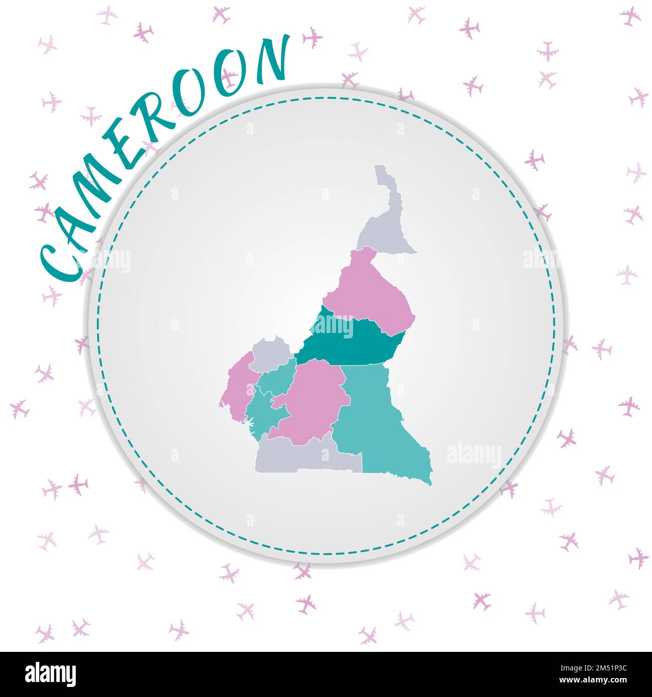 Cameroon map design. Map of the country with regions in emerald ...