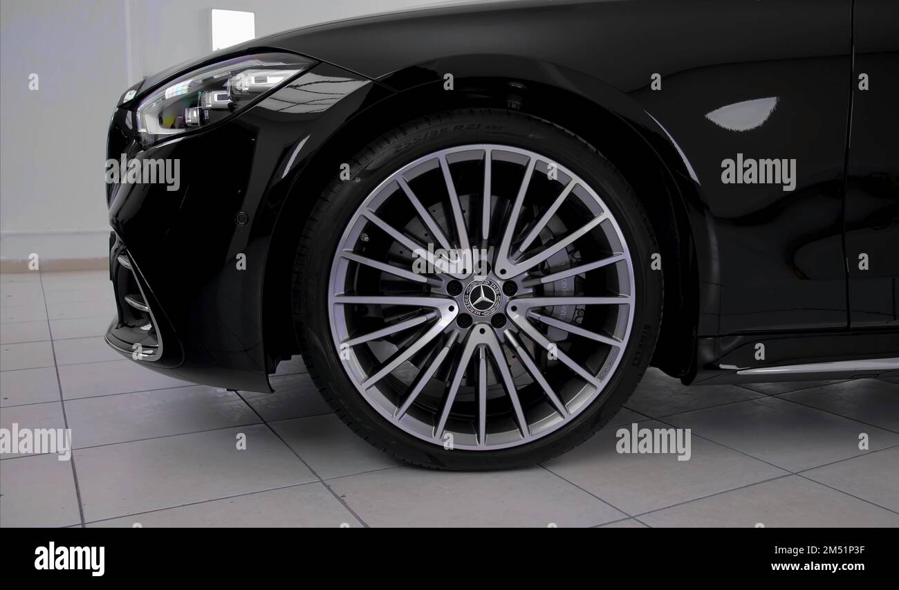 A scenic view of a beautiful black Mercedes Benz S class seen from the ...