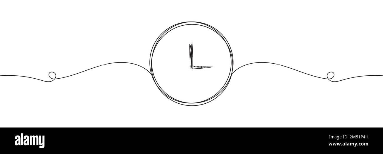 Continuous one line drawing clock icon with doodle handdrawn style ...