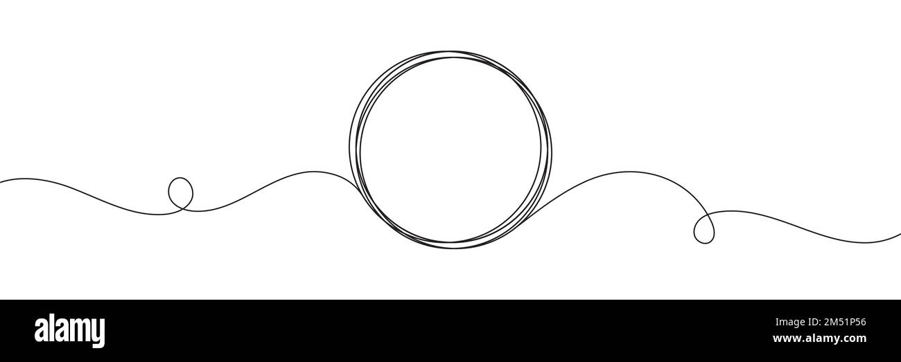 Continuous one line drawing of a circle. Outline of a round frame on a ...