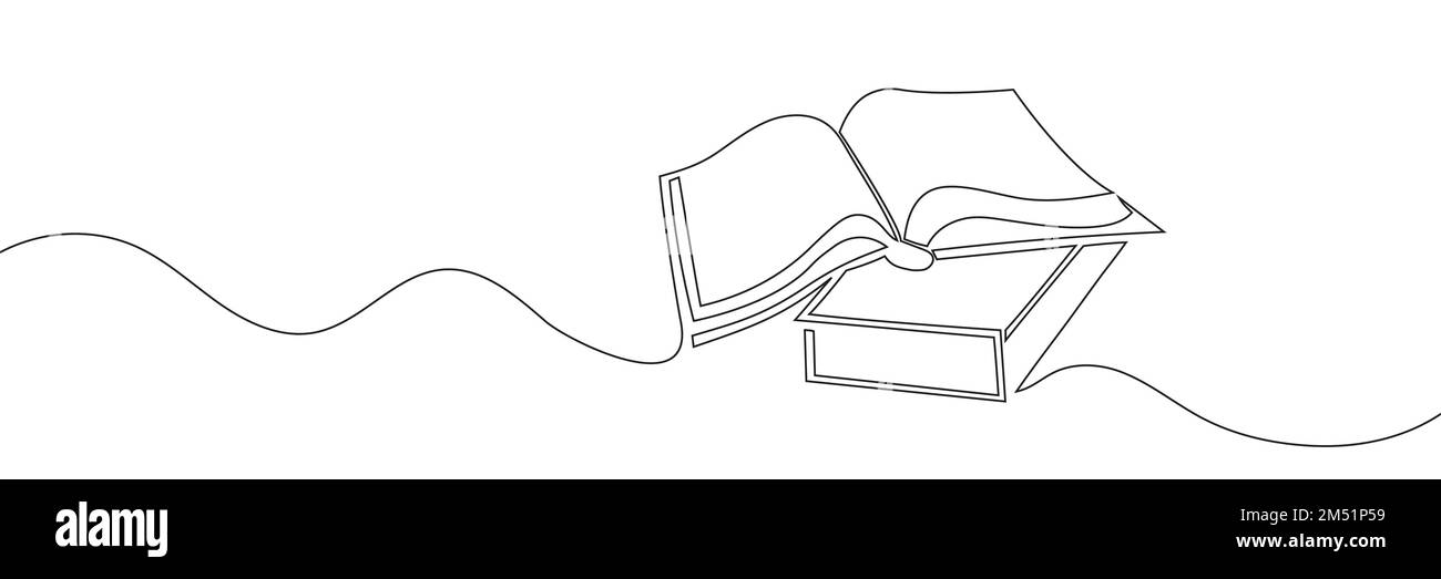 The book is drawn with one line. Modern outline doodles of an open book ...