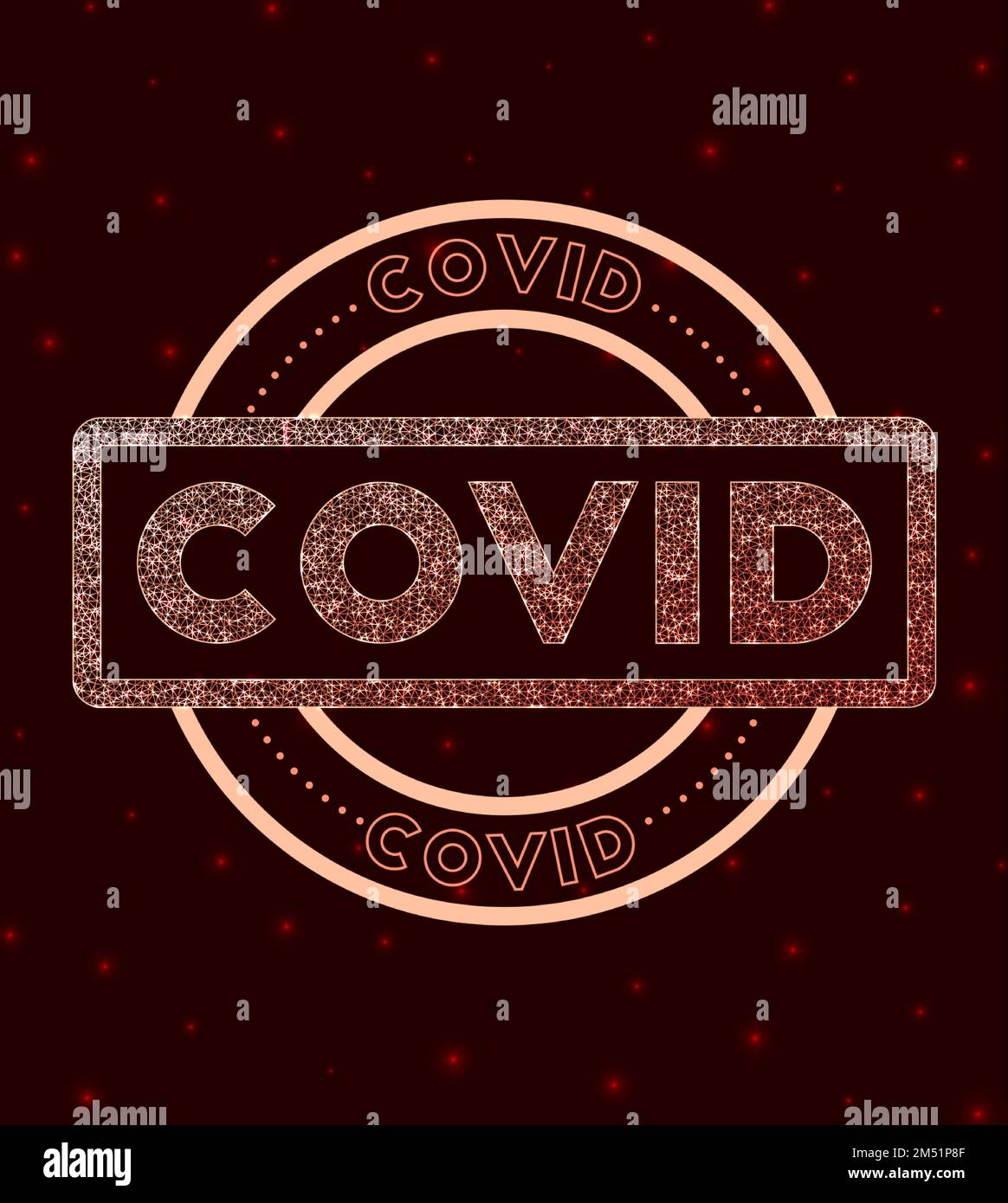 Covid badge. Glowing geometric round covid sign. Vector illustration ...