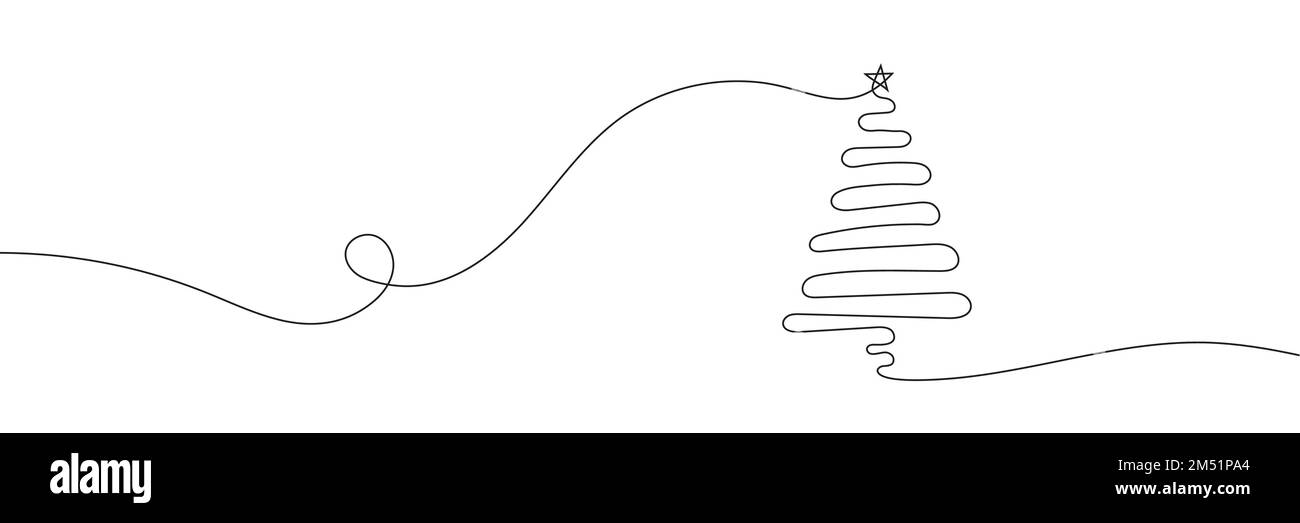 Christmas tree one line drawing isolated on white background Stock ...