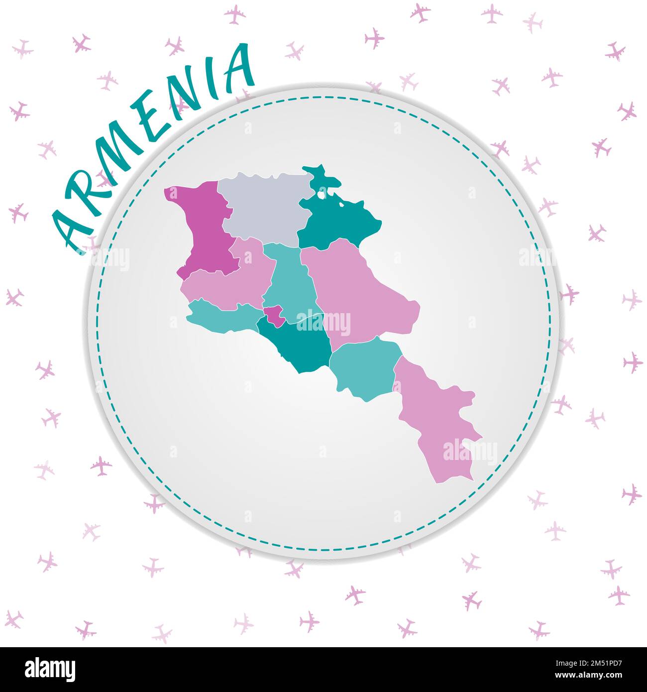 Armenia map design. Map of the country with regions in emerald-amethyst ...