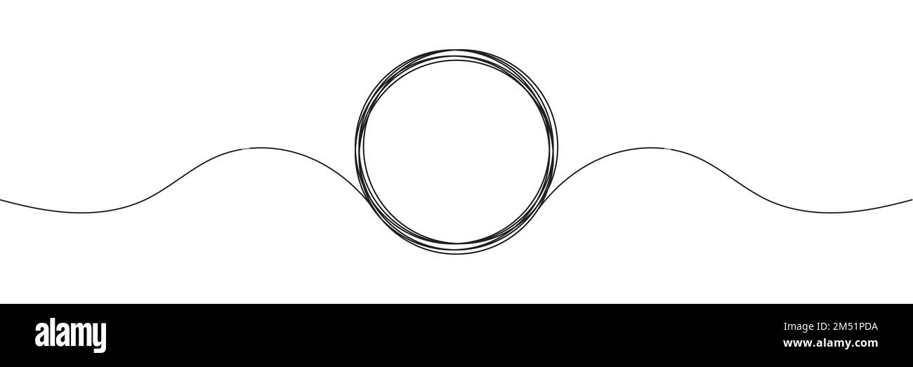 Continuous one line drawing of a circle. Outline of a round frame on a ...