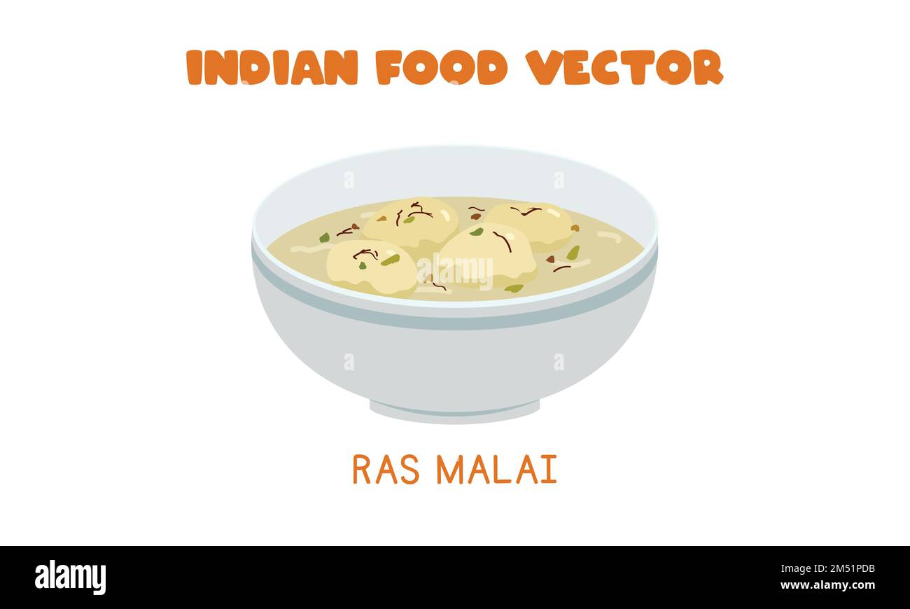Indian Ras Malai or Rossomalai flat vector illustration isolated on ...