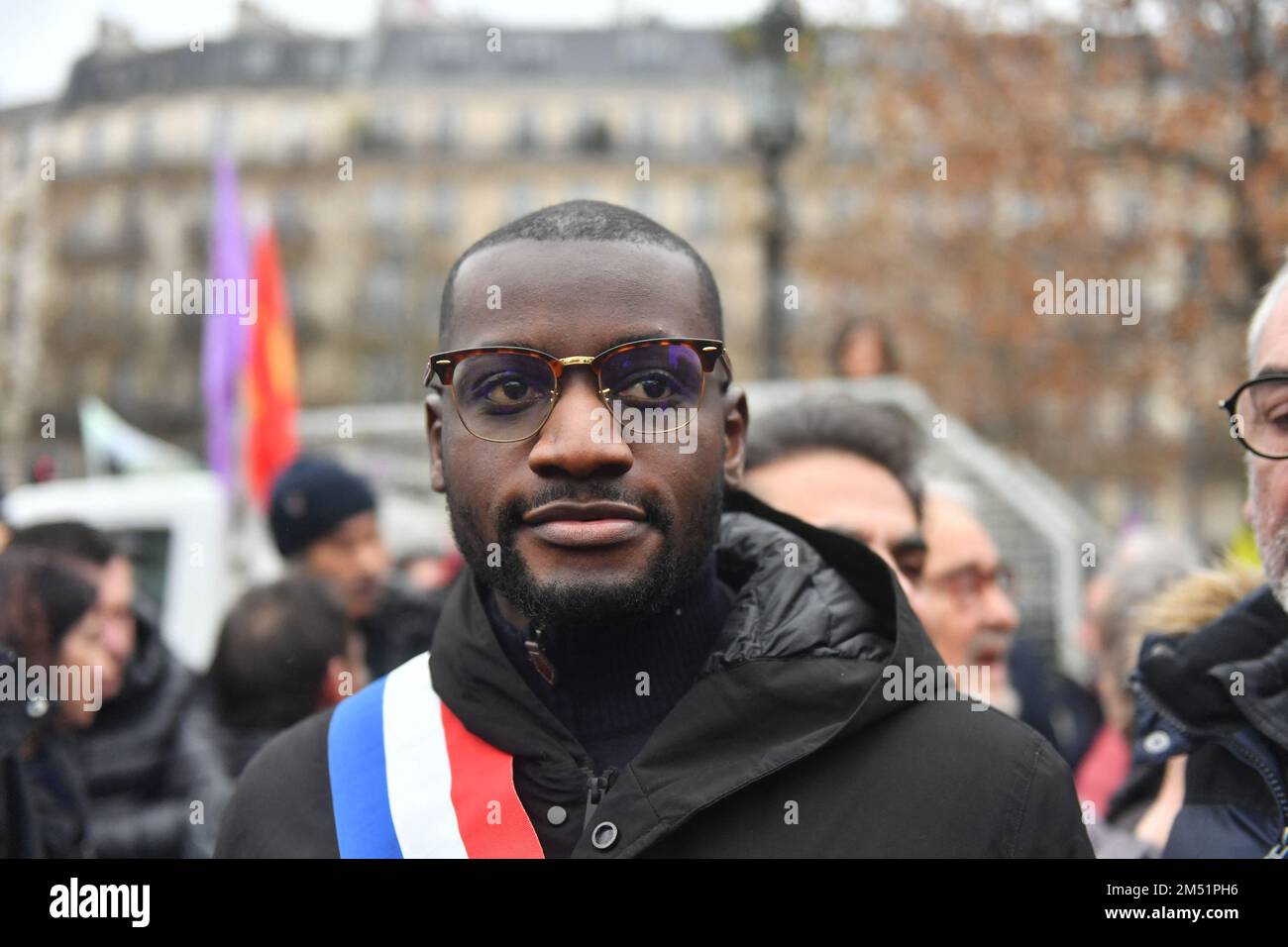 Carlos Martens Bilongo - Tribute rally on Place de la Republique, over Paris shooting in Paris ...