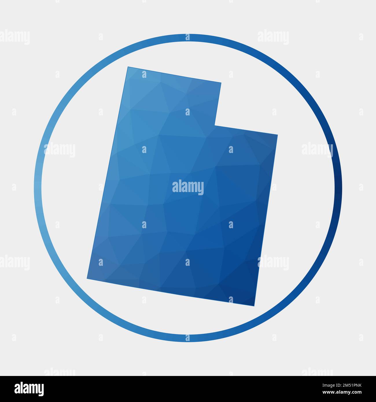 Utah icon. Polygonal map of the US state in gradient ring. Round low ...