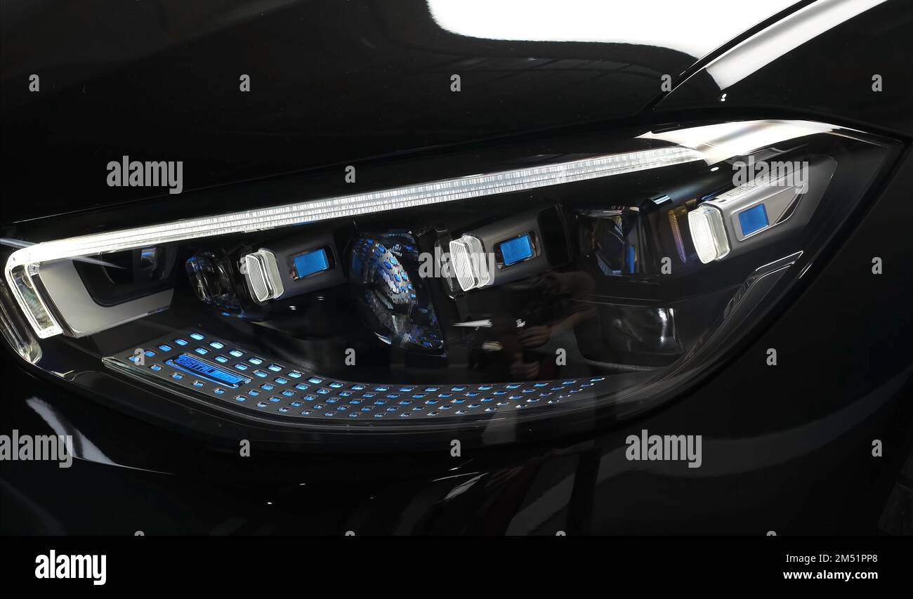 A closeup shot of a modern Mercedes Benz S Class headlights Stock Photo ...