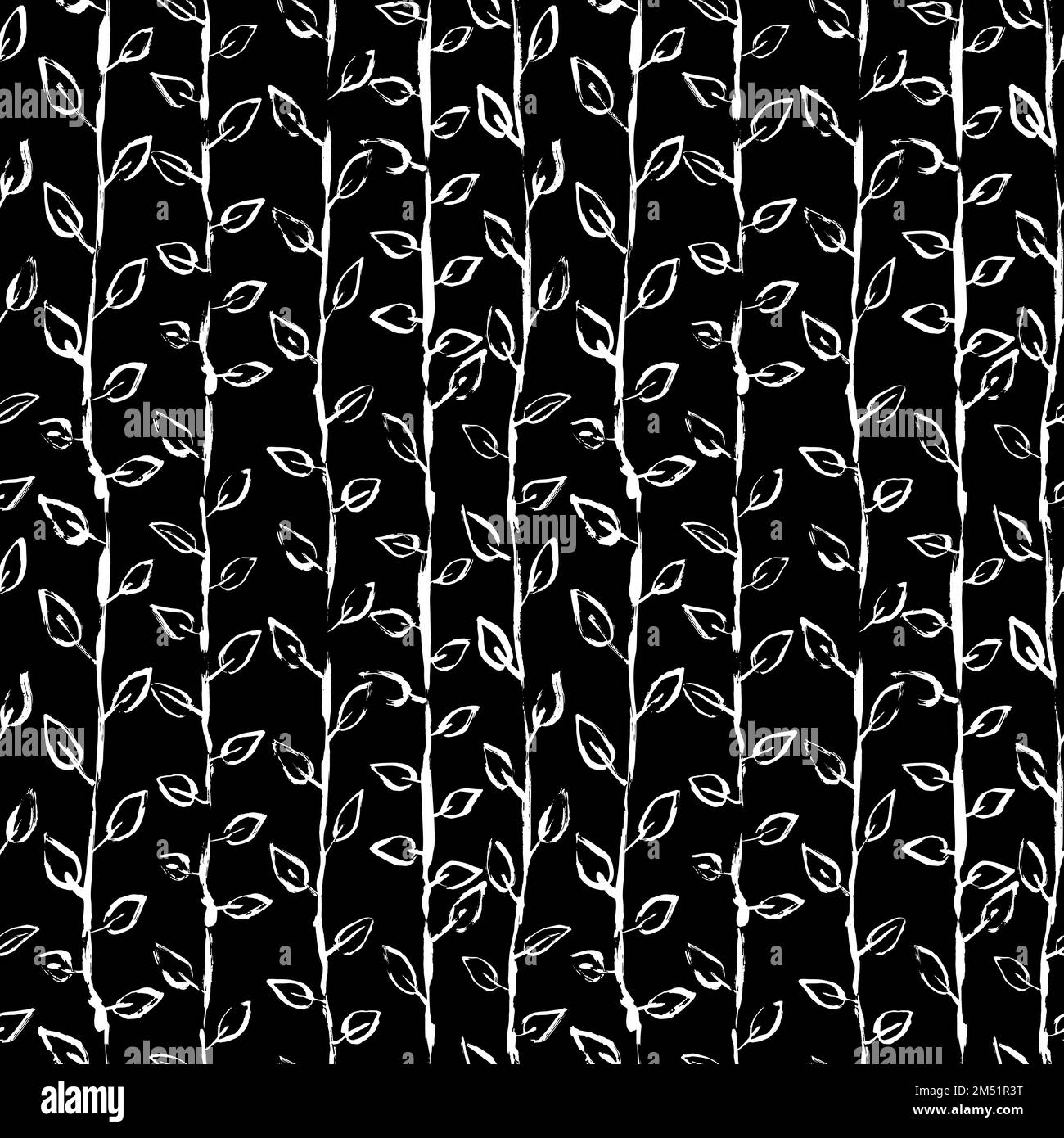 Abstract Hand Drawn Dry Brush Vector Seamless Leaves Pattern Stock ...