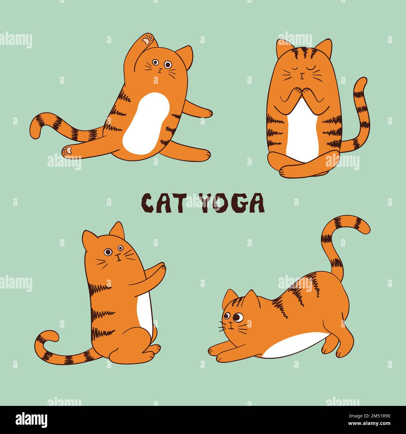 Cartoon funny yoga cat vector illustration. Animal fitness set for kids ...