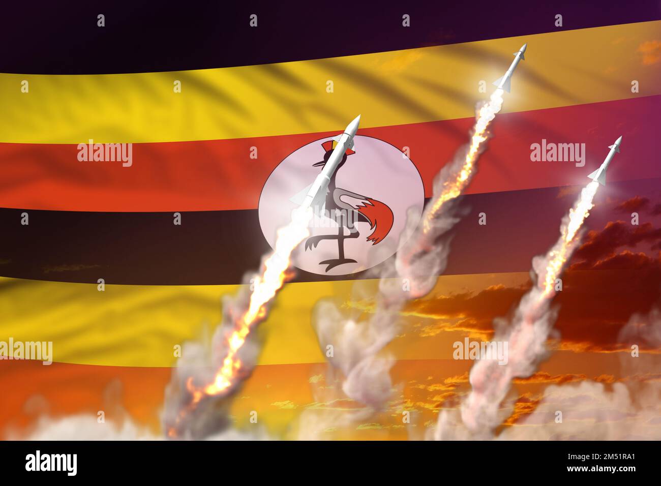 Modern strategic rocket forces concept on sunset background, Uganda ...