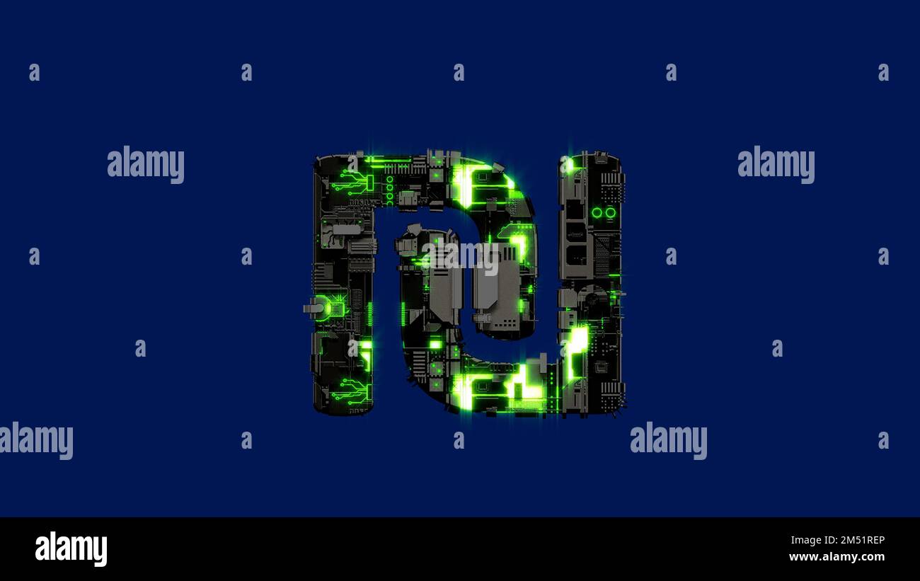 shekel sign - dark grunge metal scrap alphabet with lighting green ...