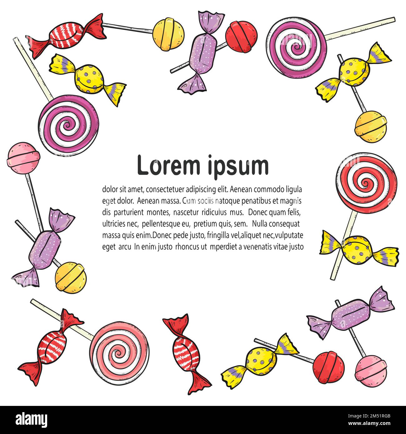 Hand drawn vector candy sweets background. Lollipop frame Stock Vector ...