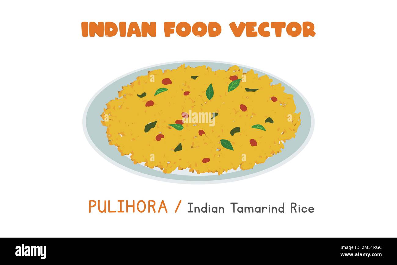 Indian Pulihora - Indian Tamarind Rice flat vector illustration ...