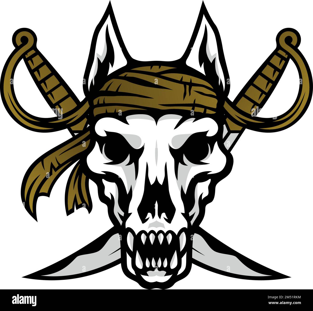 Dog Skull wearing Bandana and Cross Swords with Pirate Style Stock ...