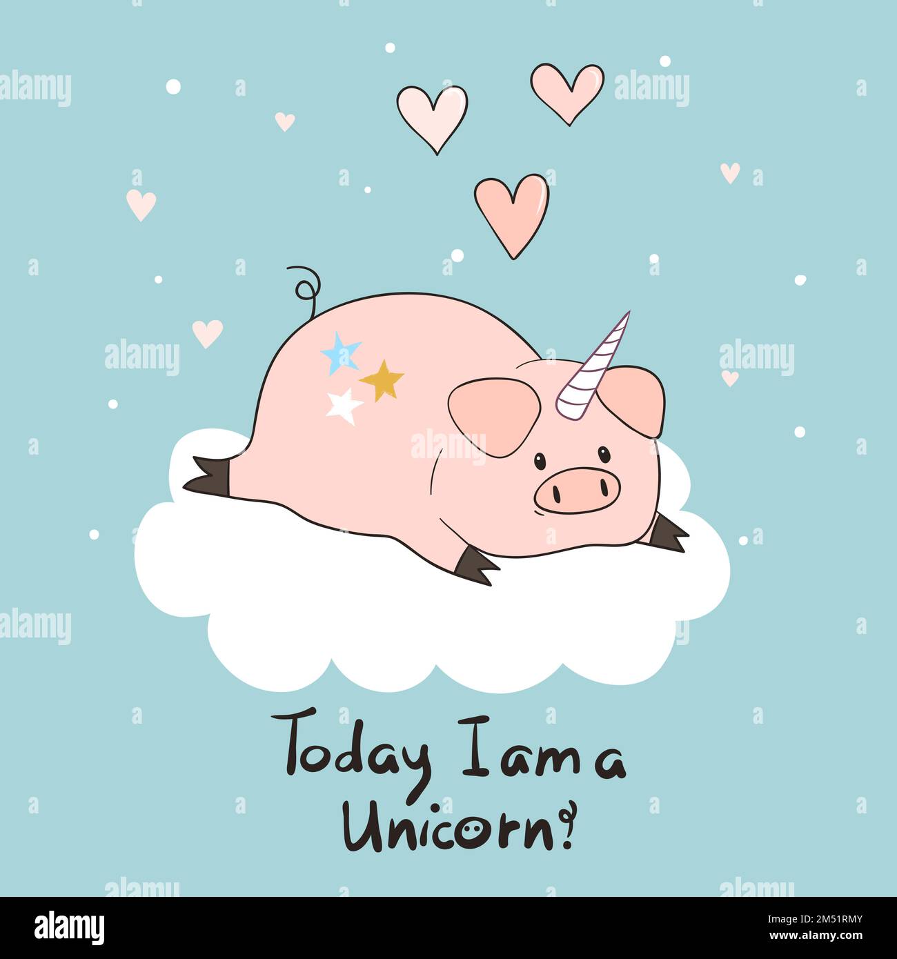 Cute pig unicorn on the cloud. Vector illustration, print for kids ...