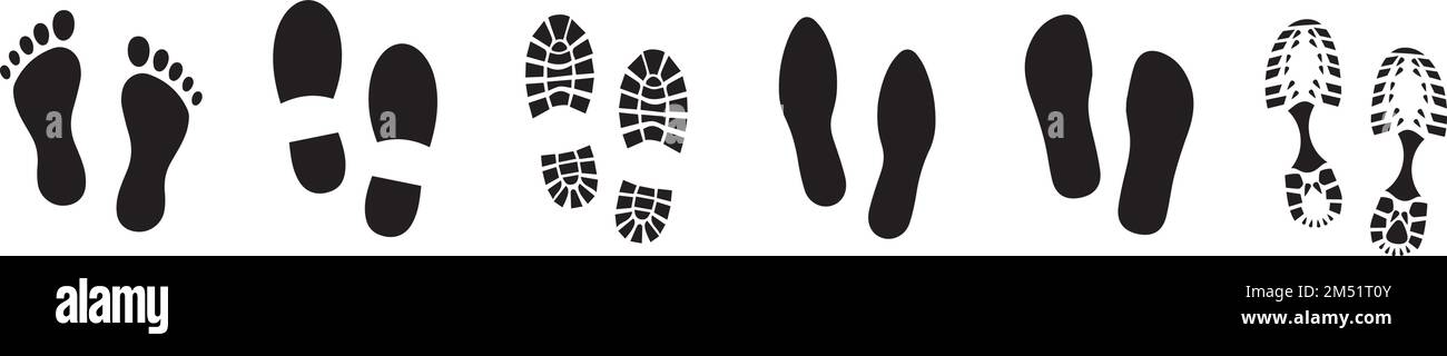 A vector of different footprints of a human on a white background Stock ...