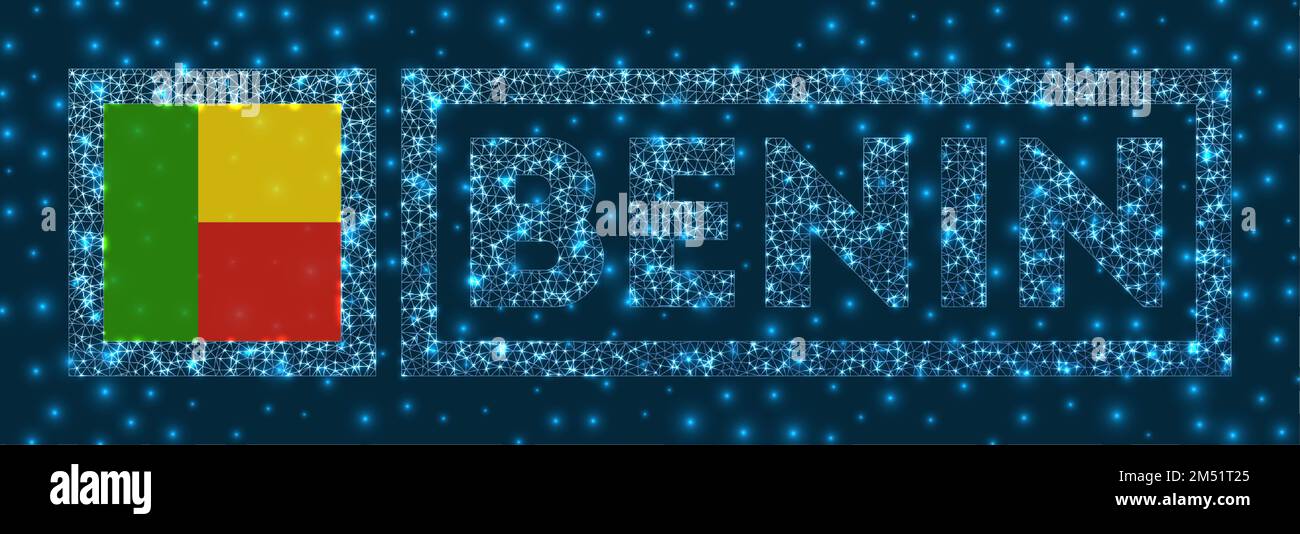 Benin badge. Flag of Benin in glowing network geometric style. Superb ...